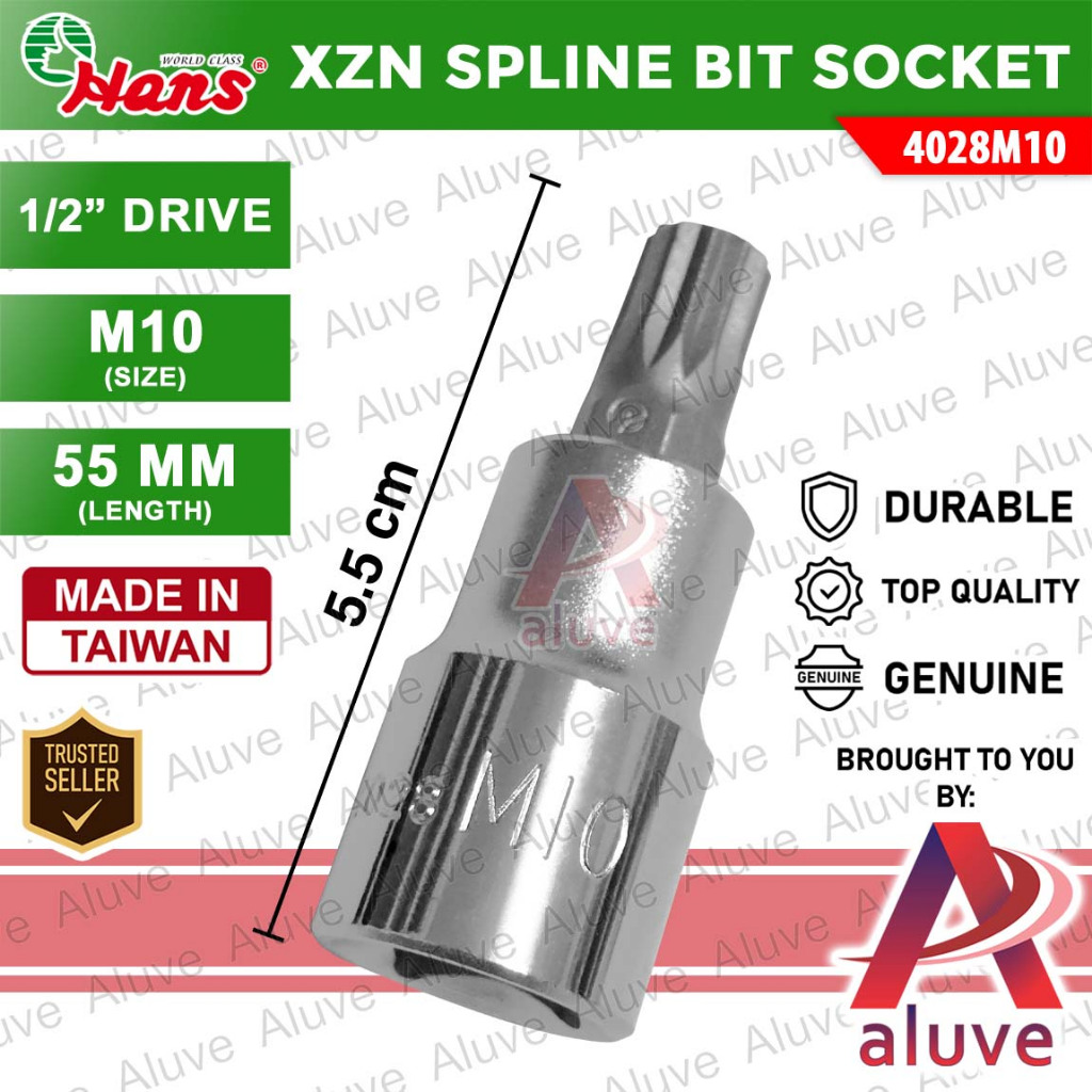 Hans 1/2" Drive XZN 12 Points Spline Bit Socket 55mm long M10 | Shopee ...