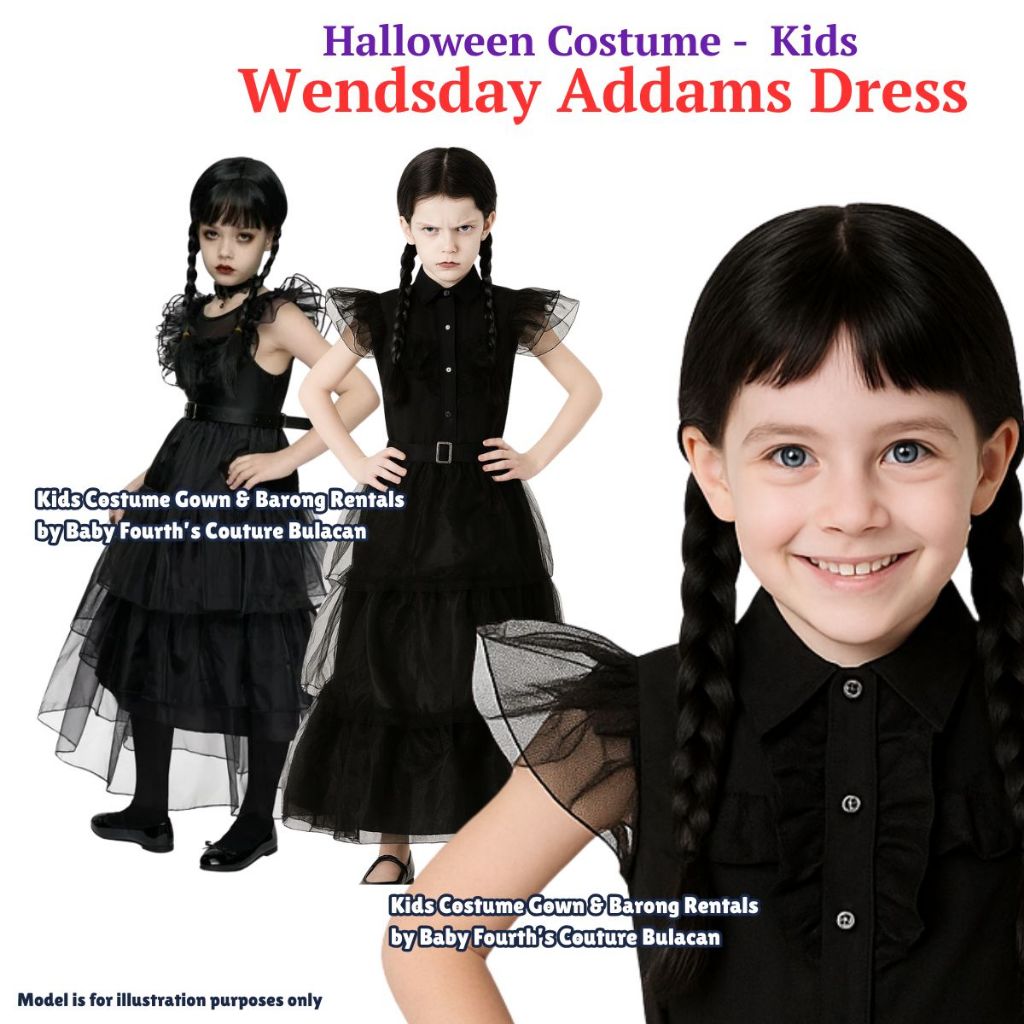 No. 3 KIds Halloween Book Character Wednesday Addams Dress Costume ...
