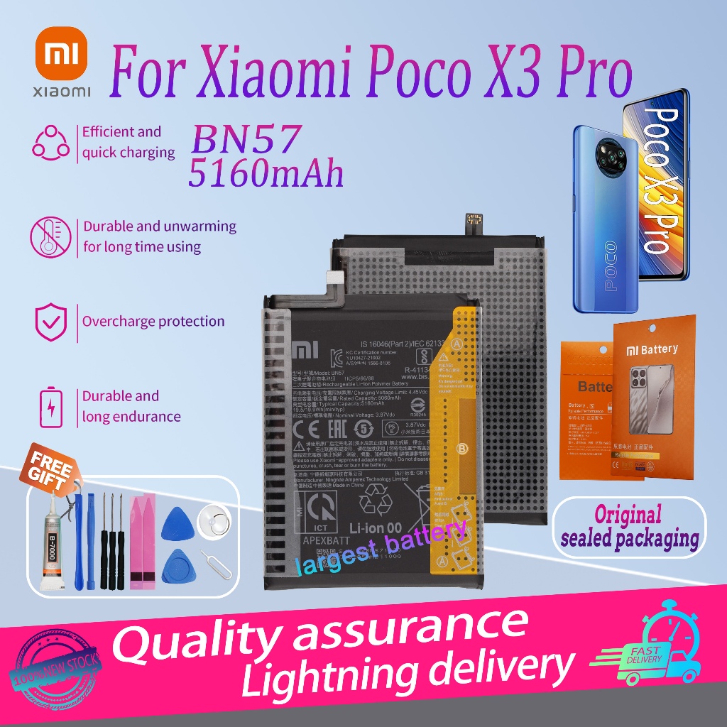 APEXBATT Orginal New BN57 5160mAh Battery For Xiaomi Poco X3 Pro ...