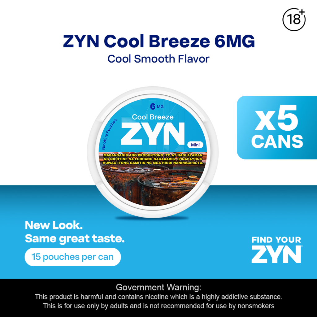 ZYN Cool Breeze 6MG Nicotine Pouch (5 Cans / 1 Bundle) | Smoke-Free ...