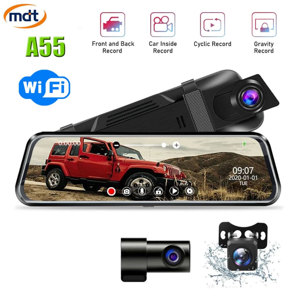 QCY A55 9.66 inch 4K+1080P+720P 3 Way Camera WiFi Streaming Mediam Dash ...