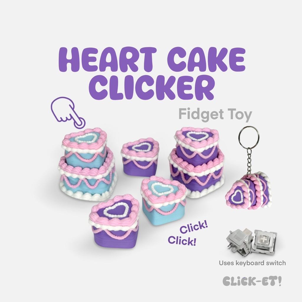 CLICK-ET! Heart Cake Clicker Keychain Slycelab 3DPrinted Cute Kawaii ...