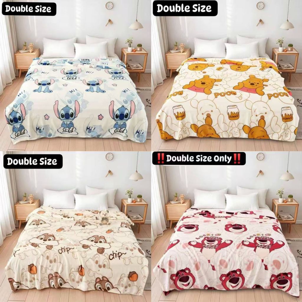 DOUBLE SIZE SOFT Flat Weave Winnie the Pooh&Stitch&Coco 150x200cm Cozy ...