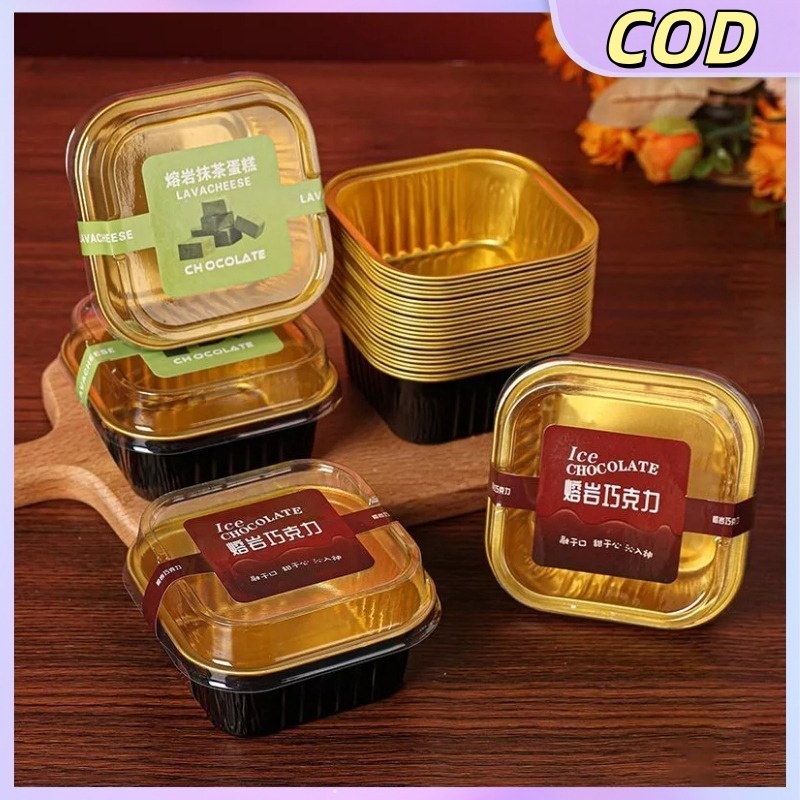 50pcs Aluminum Foil Cup Square Cake Container Dessert Cheesecake Lava ...