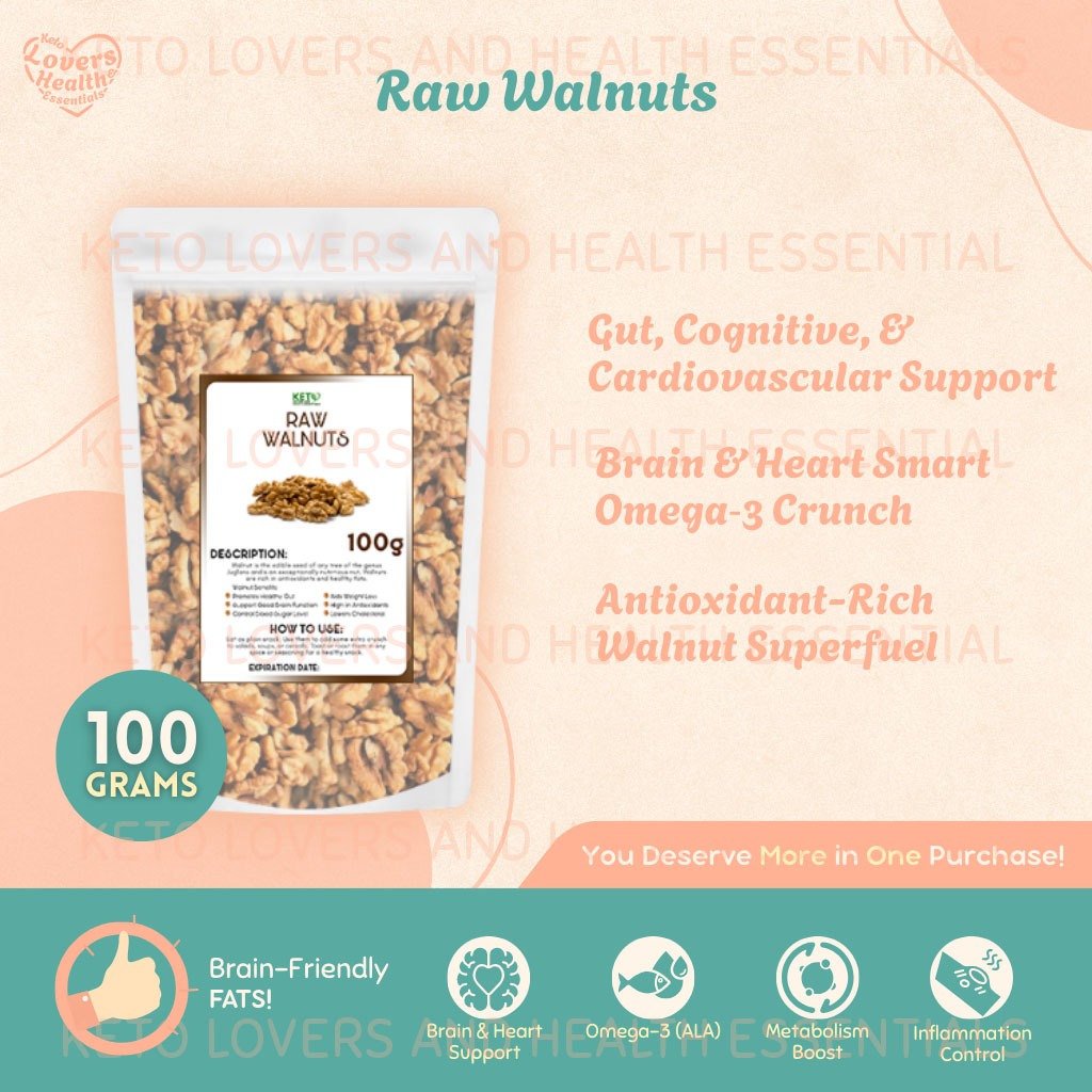 RAW WALNUTS 100g — Nutritious Nuts, Crunchy, Brainfood, Kernel, Snack ...