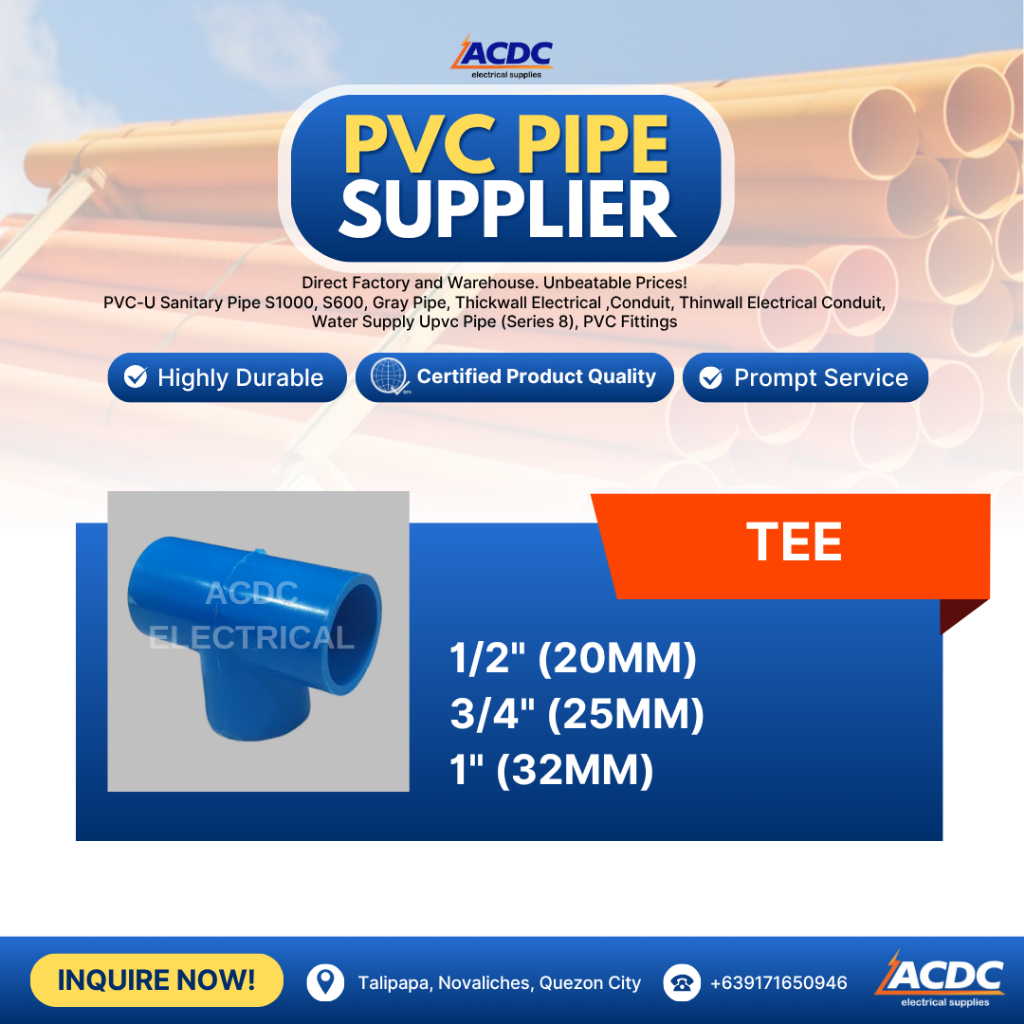 TEE PVC BLUE Pipe Fittings 1/2, 3/4, 1" for BLUE Pipe | Shopee Philippines