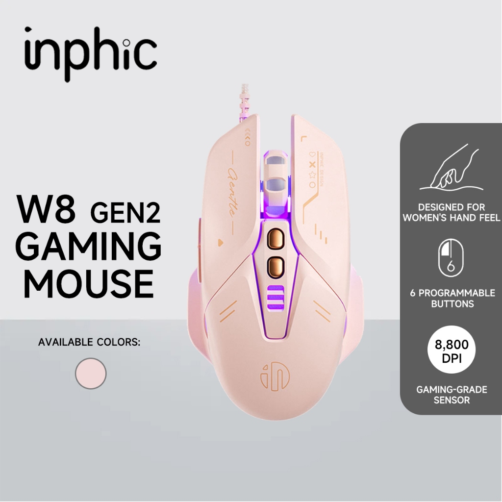 Inphic W8 Wired Gaming Mouse 8800dpi Macro program Silent Girls Cute ...