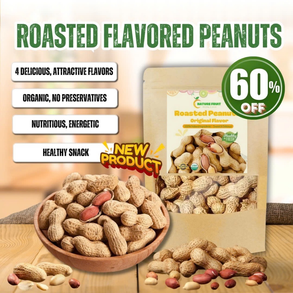 Healthy Roasted Peanuts with Skin, Crunchy Nutritious Organic Snack, 3 ...