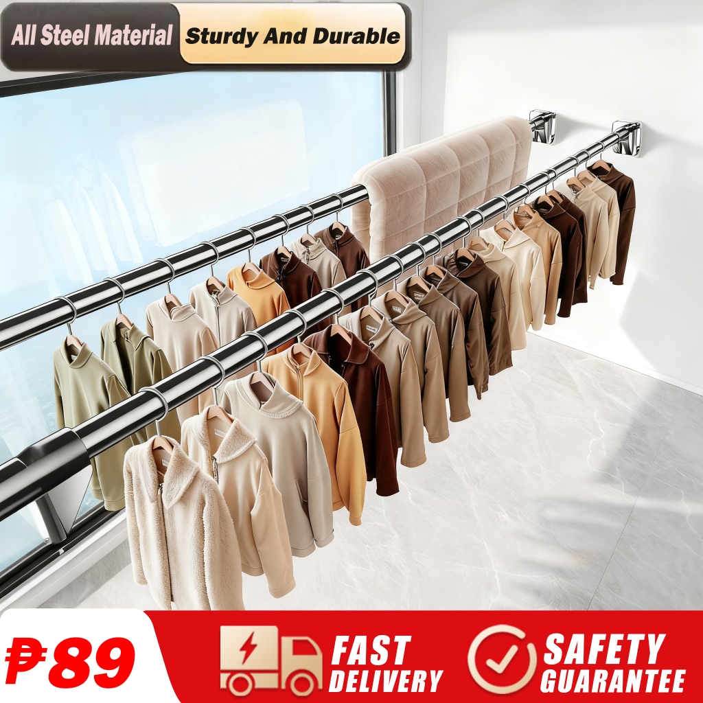 Drill Free Telescopic Clothes Drying Rack Adjustable Pure Steel Clothes ...