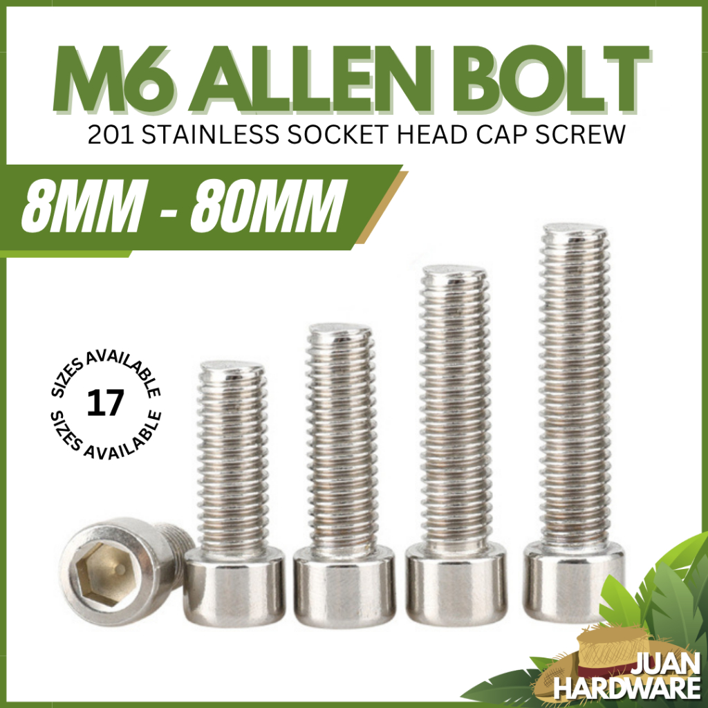 (10PCS) M6 Allen Bolt Stainless Steel 6mm Thread Socket Head Cap Screw ...