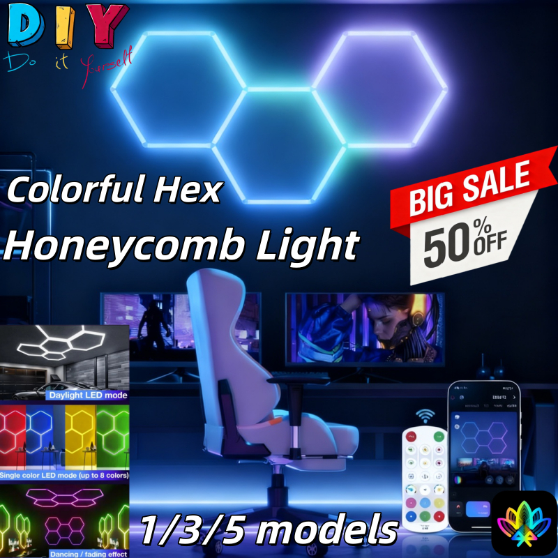 RGB Hexagon Aurora Panels DIY Wall Light with Remote for Computer Game ...