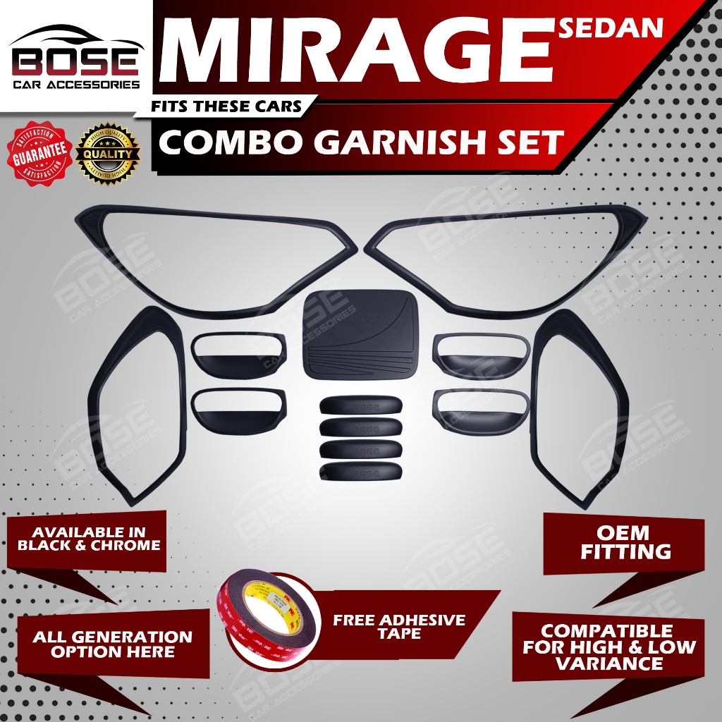 Mitsubishi Mirage G4 Sedan Garnish Cover Set Black / Chrome 2012 - 2017 ...