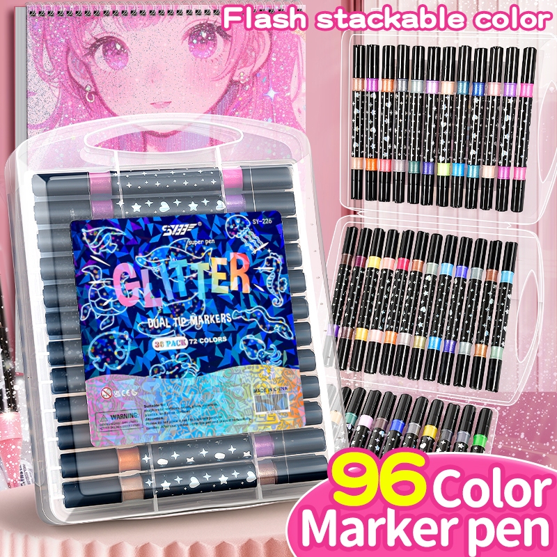 24-96 Colors Multi Function Dual Tip Glitter Drawing Color Pen Set ...