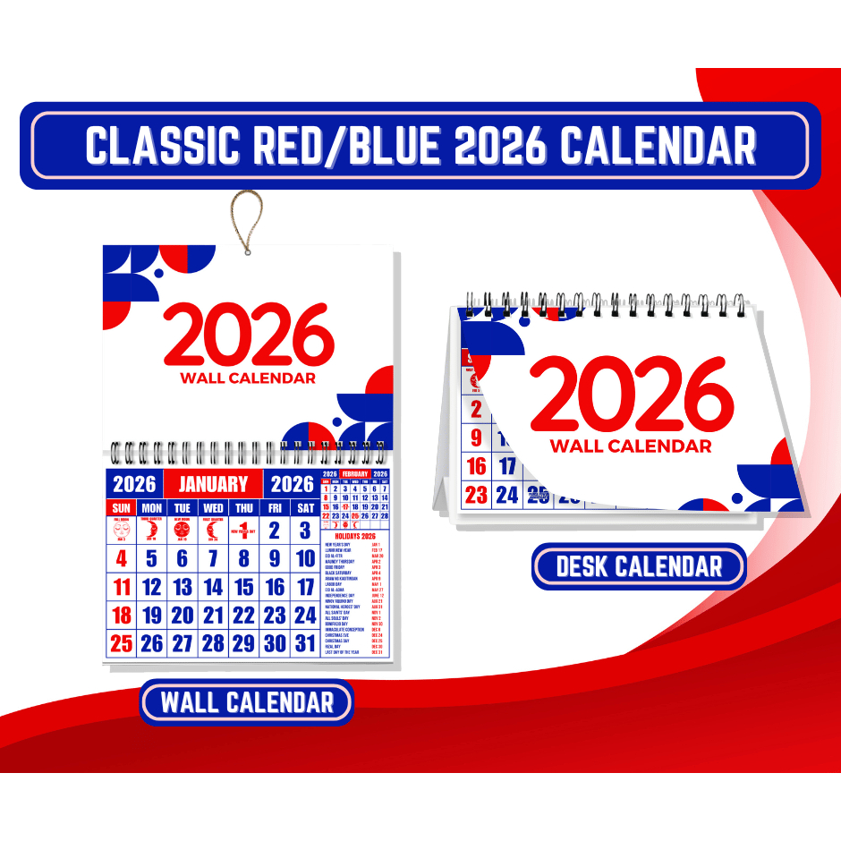 2026 Classic Red Blue Calendar Desk and Wall Calendar | Shopee Philippines