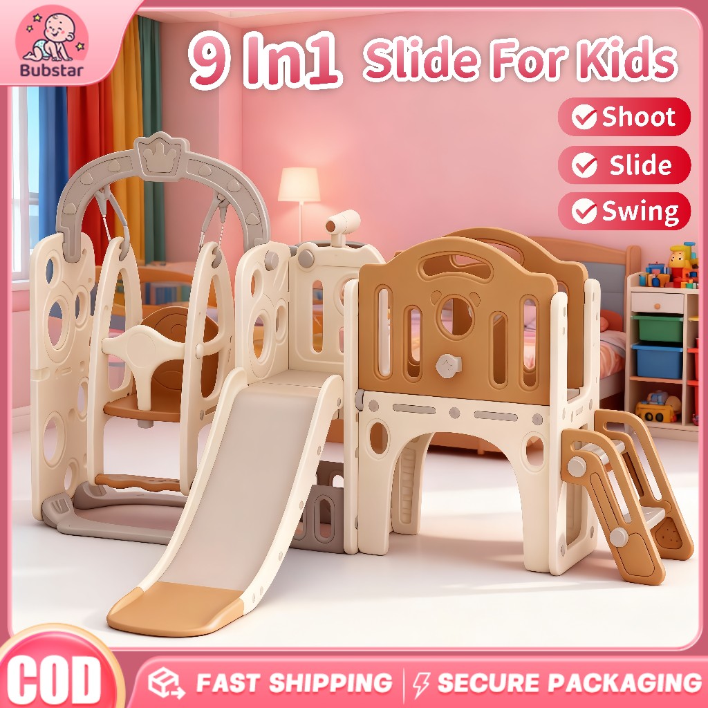 Slide For Kids 9 in 1 Playground Max 100kg With Shoot Swing 1-10 Years ...