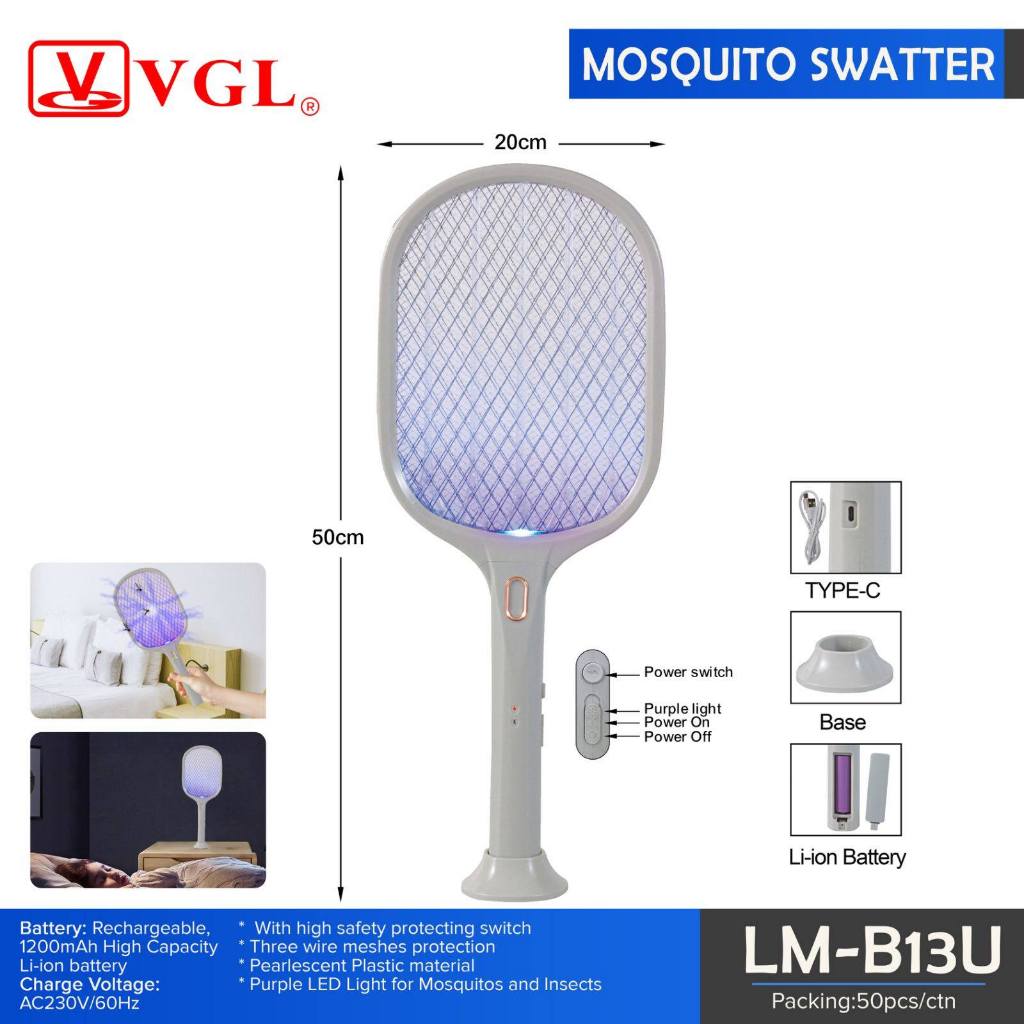 VGL RECHARGEABLE ELECTRIC MOSQUITO KILLER SWATTER RACKET ( LM B13U ...