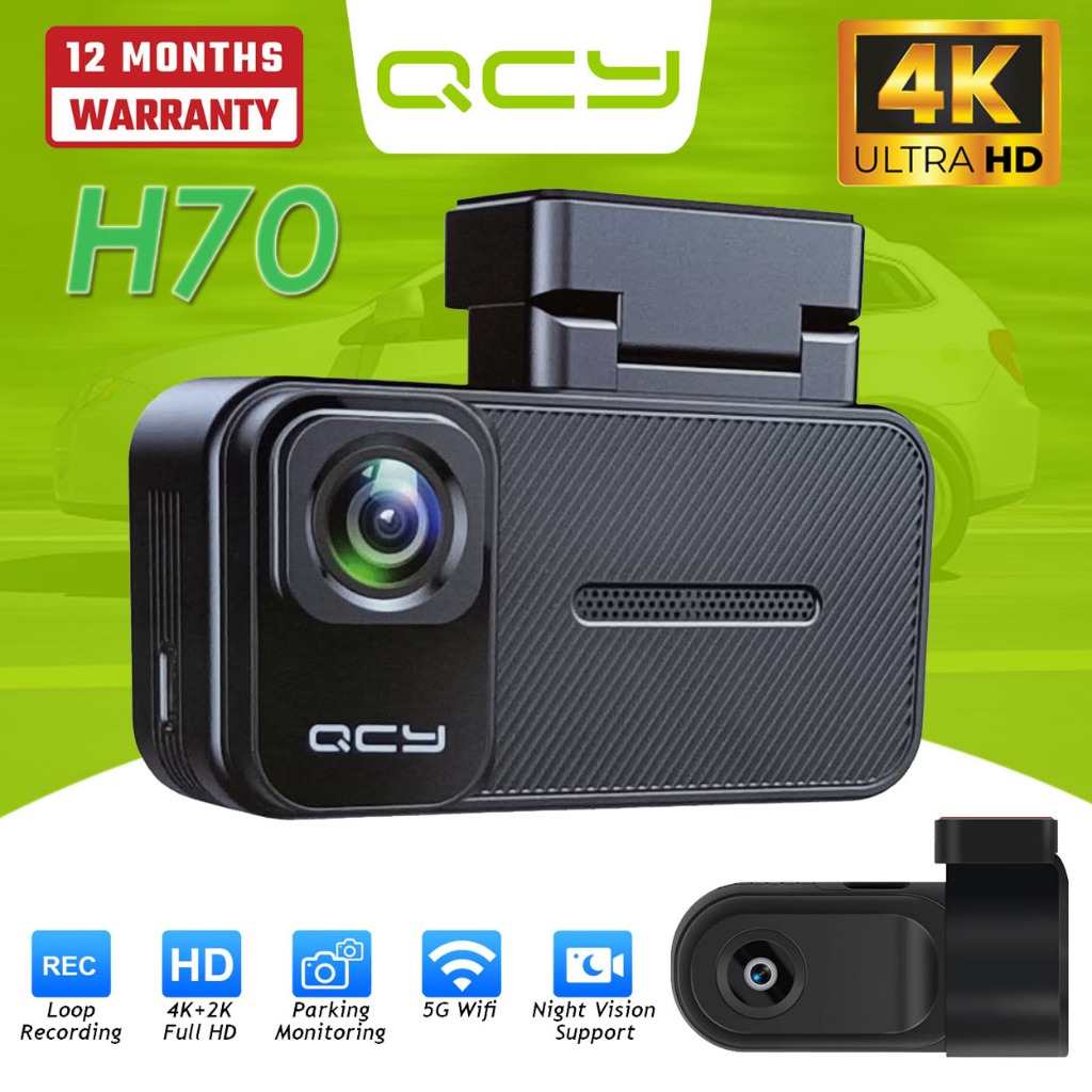 QCY H70 3" IPS HD Screen 4K+2K Full HD Dash Camera Streaming Media Dual ...