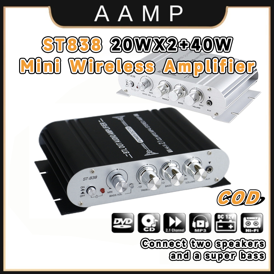 ST-838 HiFi 12V Hi-Fi Stereo Mega Bass Car Amplifier Mini Audio ...