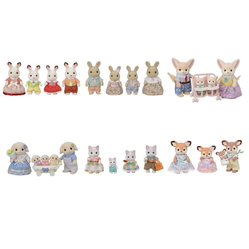 Sylvanian Families Dolls - Chocolate Rabbit Family/Milk Rabbit Family ...