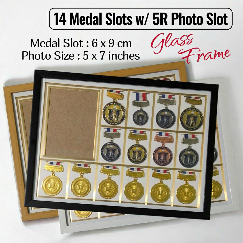 14 Medals w/ 5R Photo Frame (GLASS FRAME) - Medal Organizer Frame ...