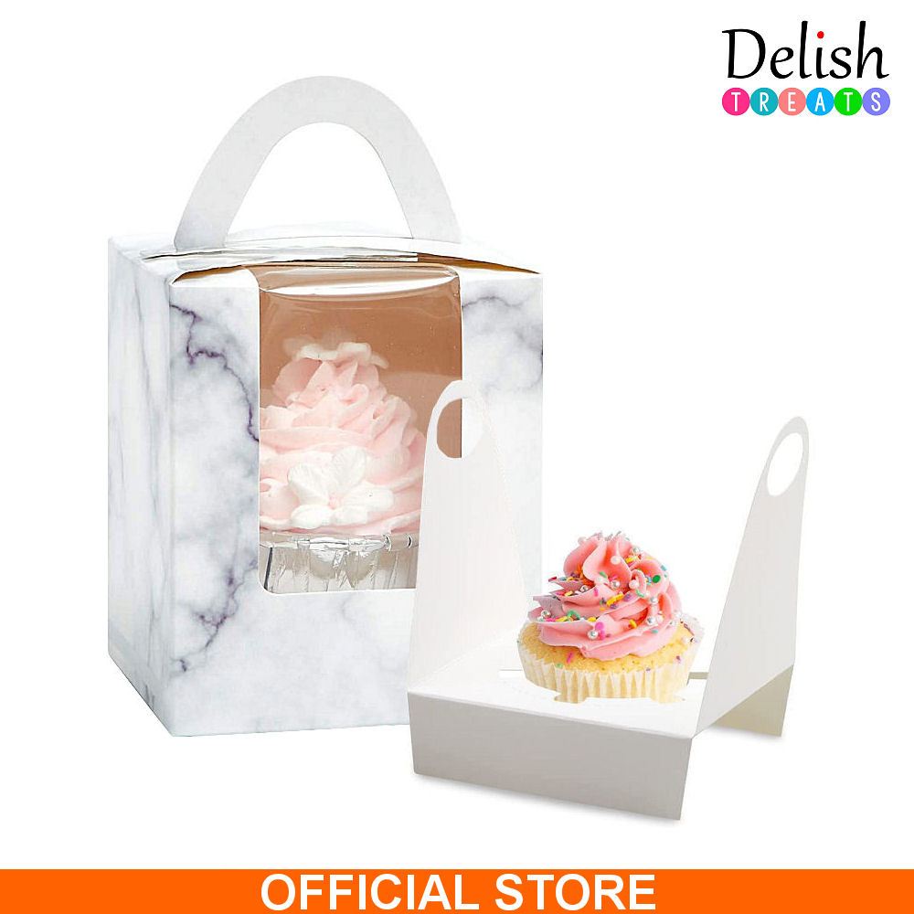 Delish Treats Cupcake Box (Solo) with Handle and Holder - Pack of 10pcs ...