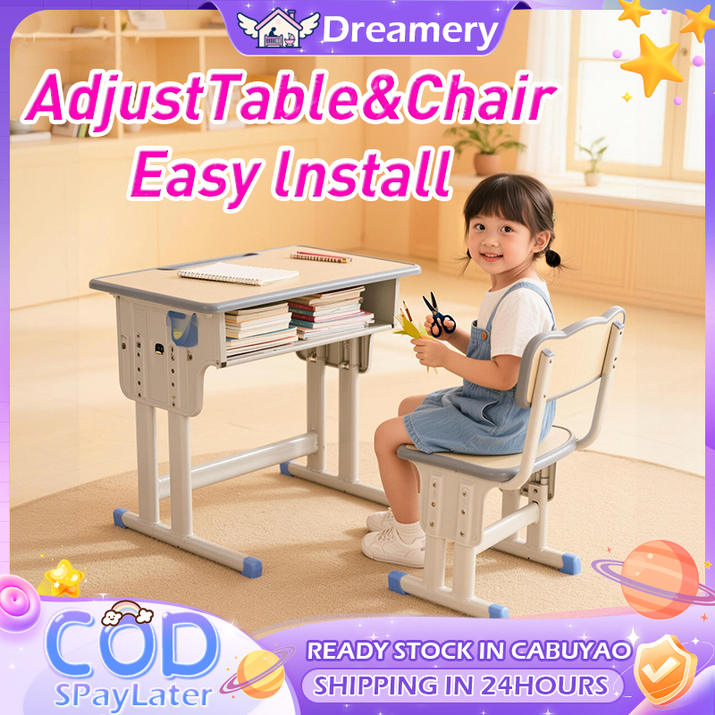 Kids Study Table Chair Set Adjustable with Read Stand for Children 3-15 ...