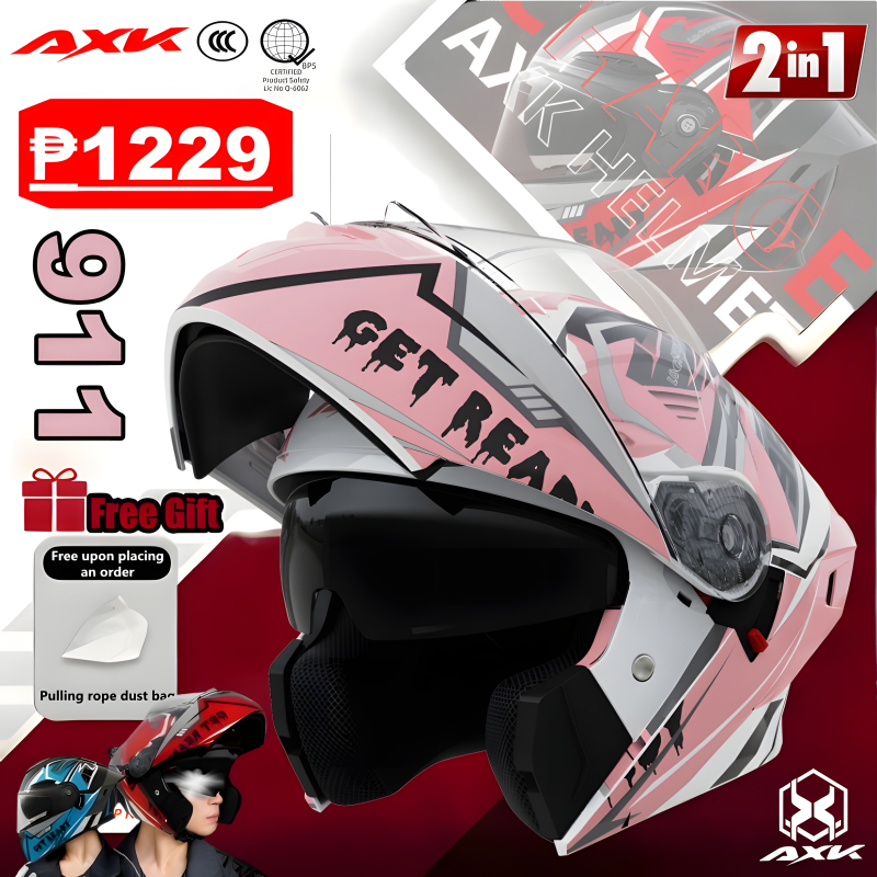 AXK Flip-up Helmet 2IN1 5X HD Luminous Double Miorr Helmet Motorcycle ...
