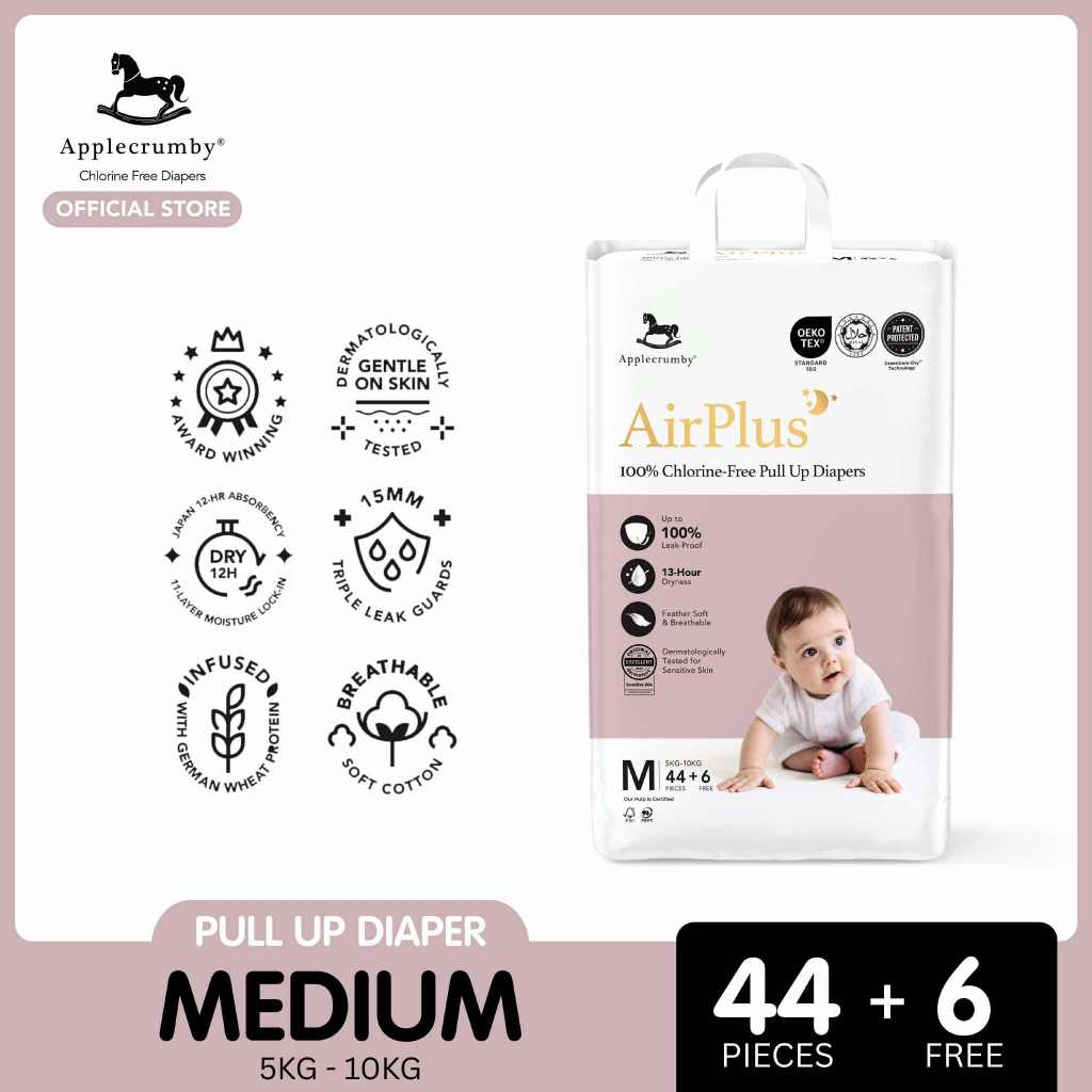 Applecrumby AirPlus 100% Chlorine-Free Medium Pull Up Diapers (5KG ...