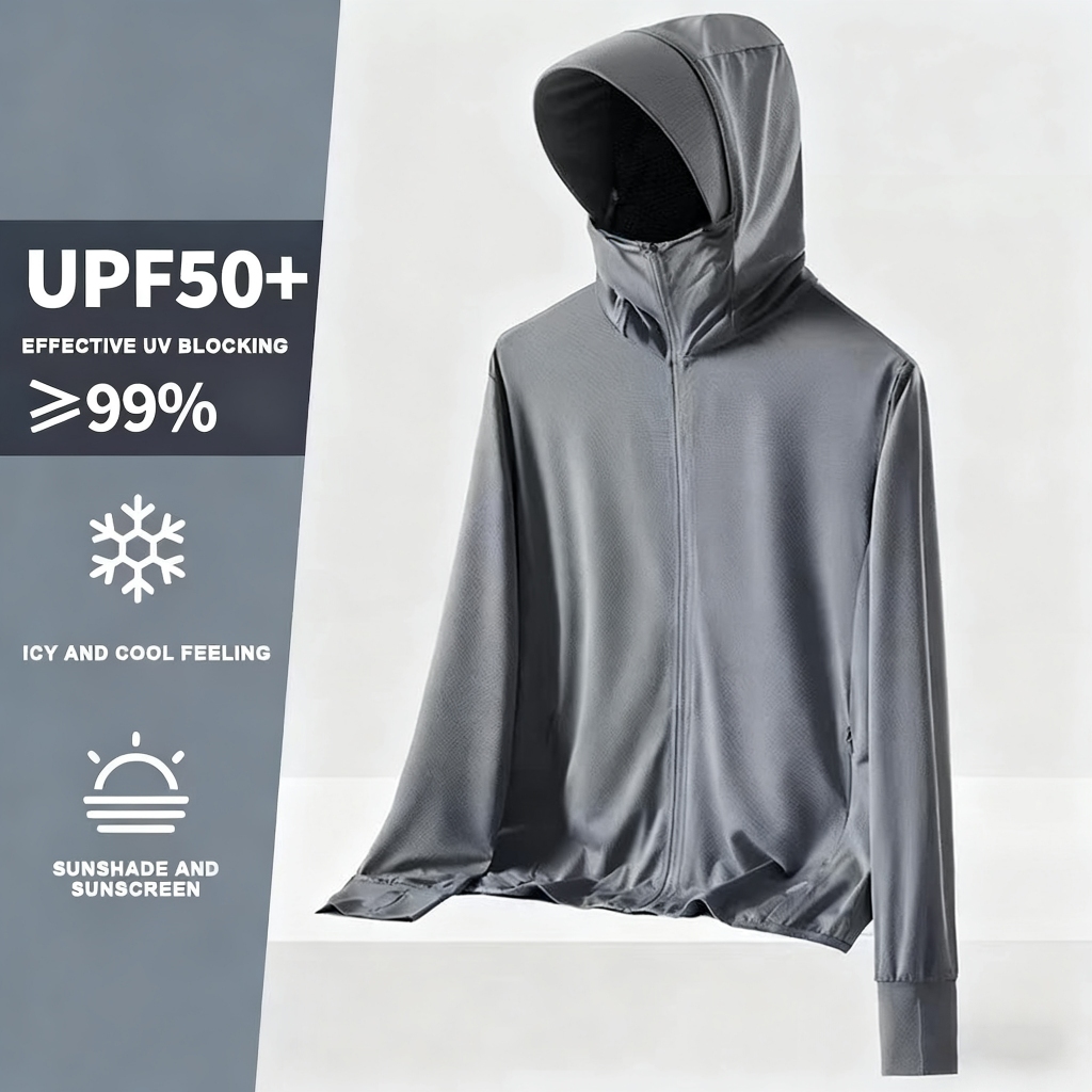 UV Sun Protection Clothing jacket for Men Ice Silk Hooded Anti ...