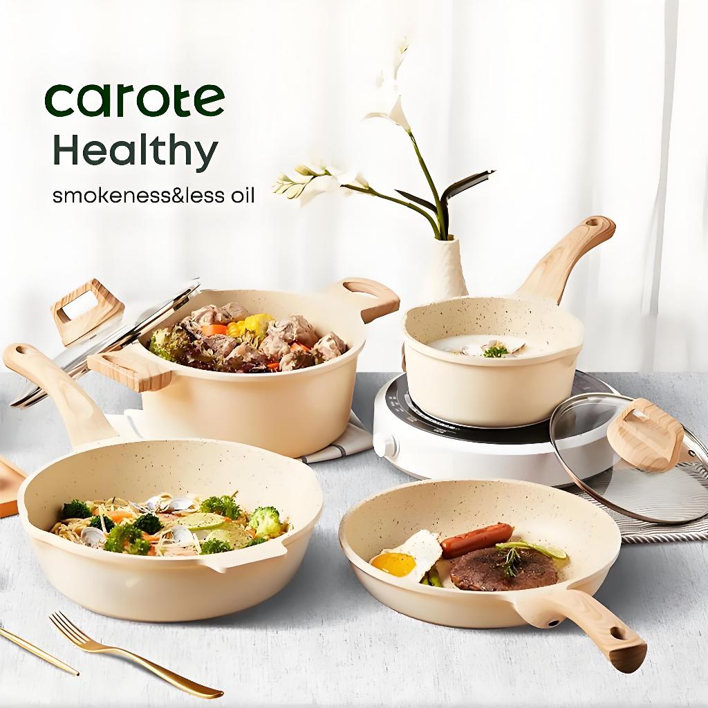 CAROTE Non Stick Frying Pan Kitchen Cookware Set 4 Pcs Kawali Wok Pot ...