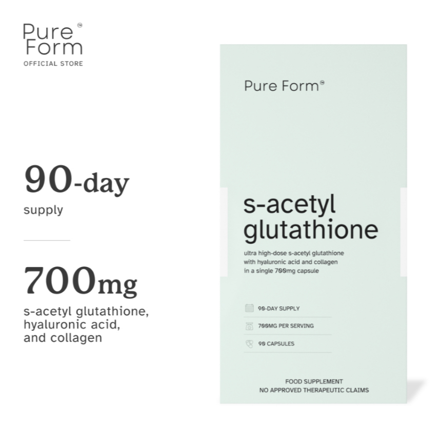 Pure Form S Acetyl Glutathione 90 Capsules 700mg Gluta With Hyaluronic ...