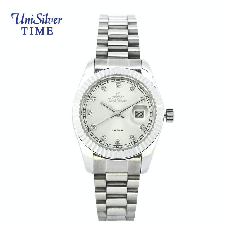 UniSilver TIME Women's Silver Sapphire Glass Analog Stainless steel ...