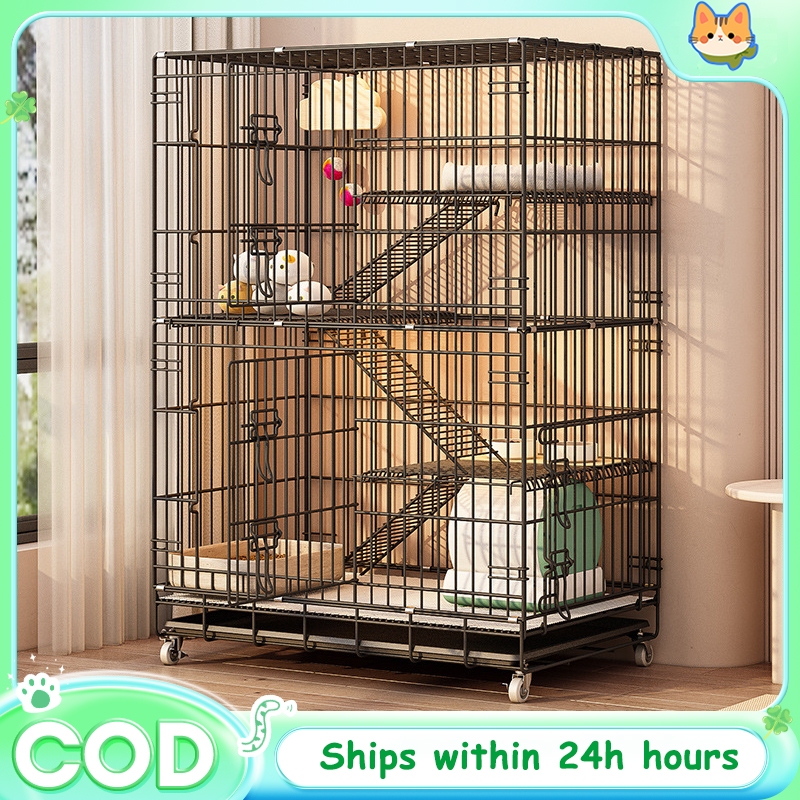 Cat Cage Foldable Pet Cage 4 Layer Pet House All-in-One with Litter Box ...