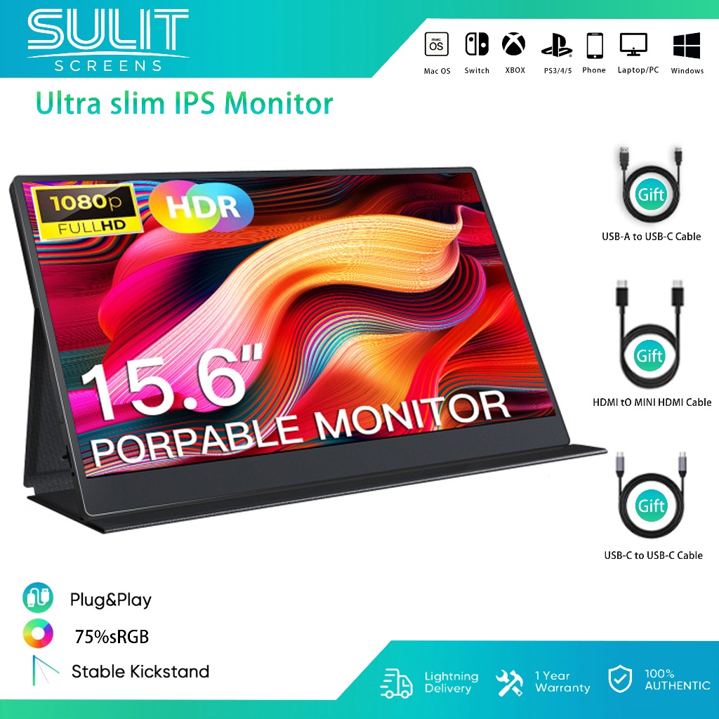 15.6-inch 1080P FHD HDR portable monitor, computer expansion screen ...