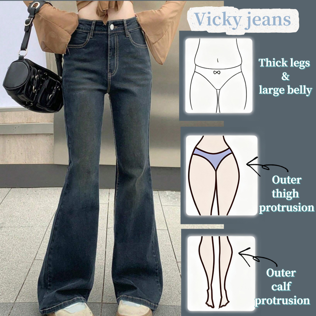 VICKY JEANS [Vicky Collection] Flared Pants Bell bottoms Dark Blue ...