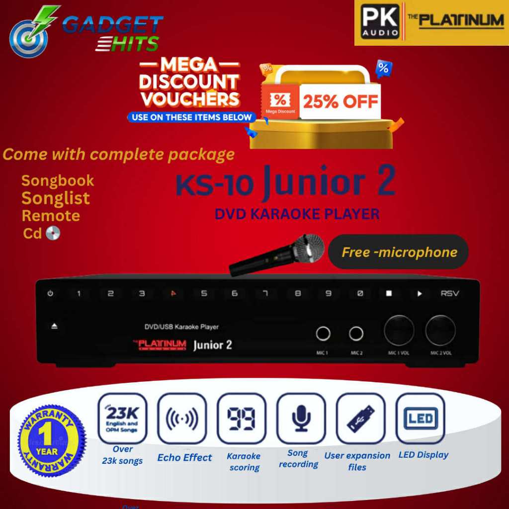 The Platinum KS-10 Plus Junior 2 Karaoke Player with Free Wired Mic ...