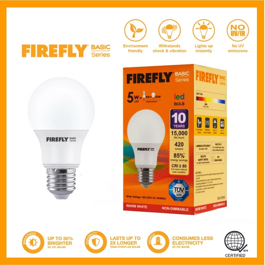 FIREFLY 5 WATTS WARMWHITE LED BULB | Shopee Philippines