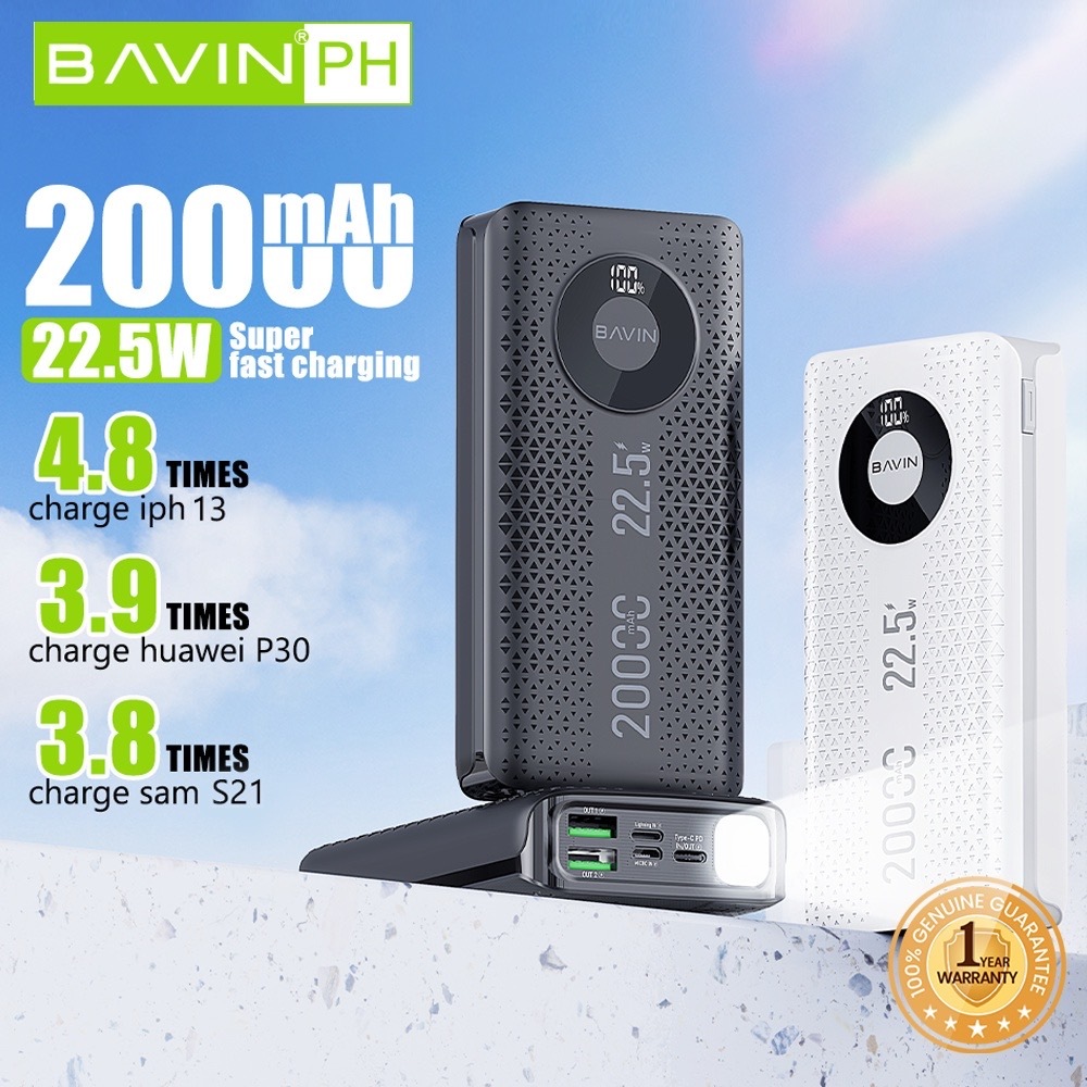 BAVIN Power Bank 20000mah Dual USB Port And PD Fast Charging 20W Type-C ...