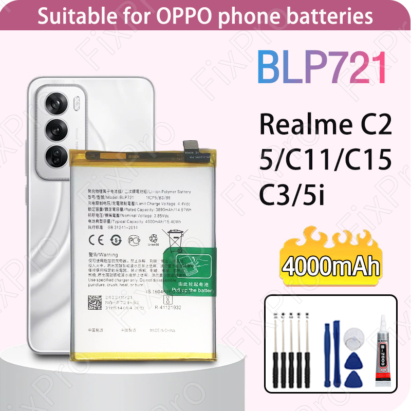 Battery Replacement BLP721 for Realme C2/C2s/C11/C15/C3/C3i high ...