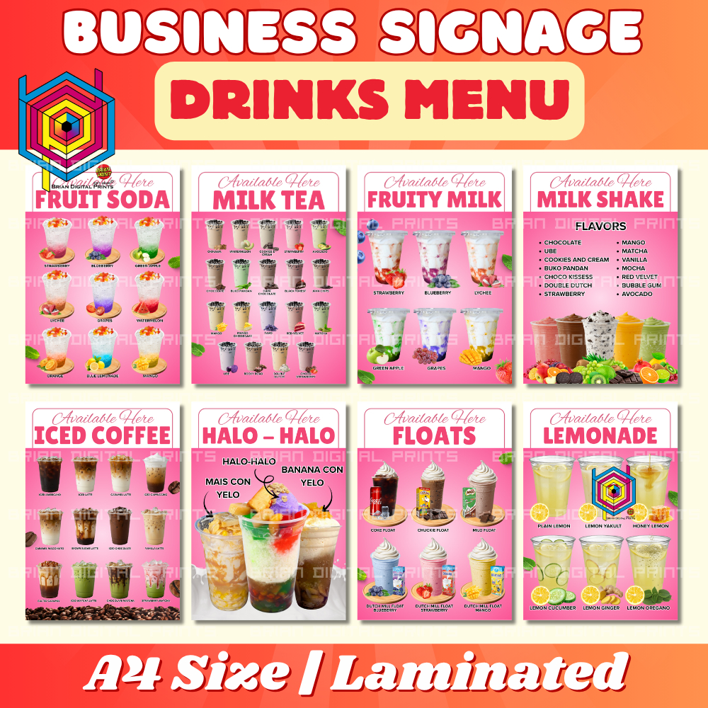 DRINKS - FRUIT SODA, MILK TEA, ICED COFFEE, MILK SHAKE DESIGN 7 - A4 ...