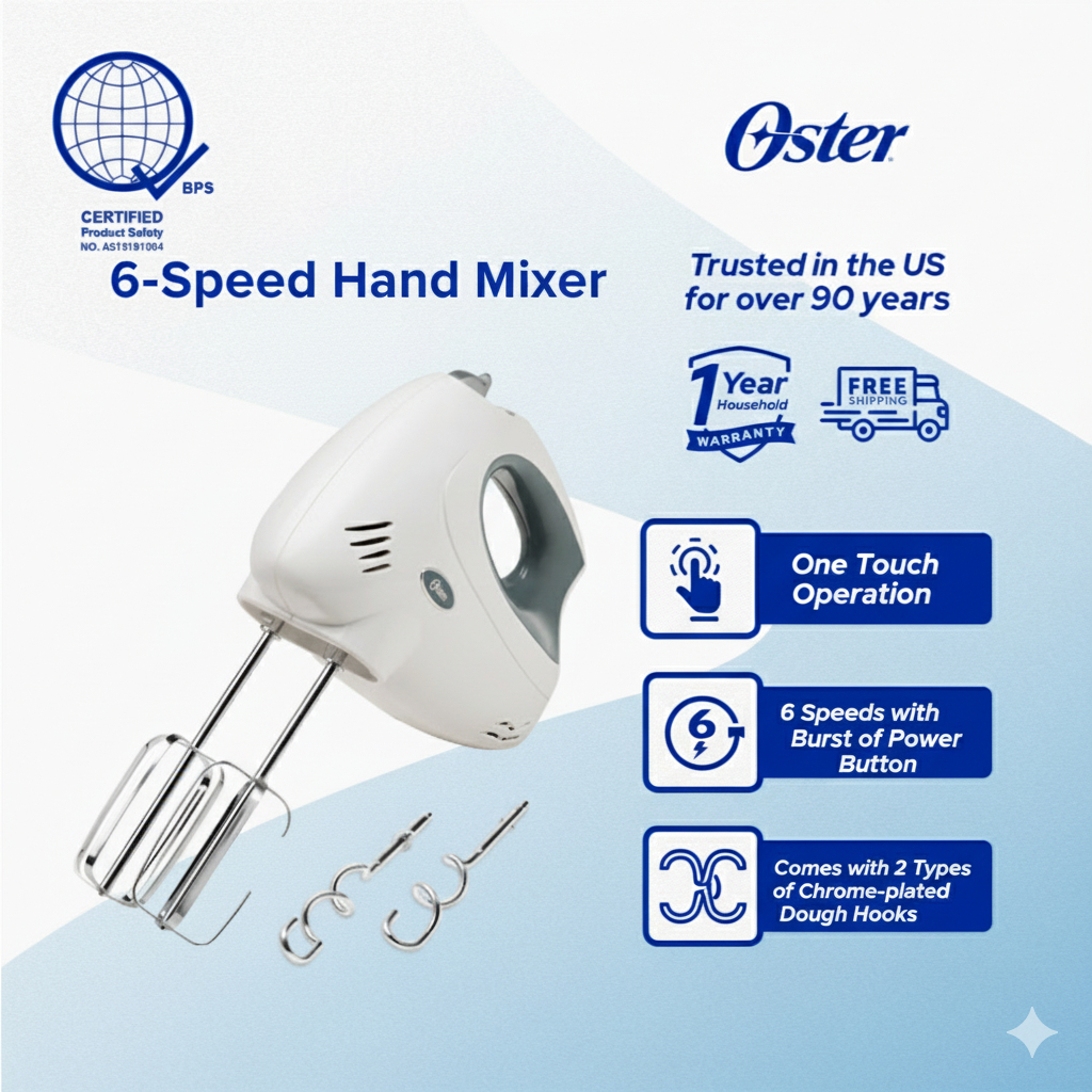 Oster 6-Speed Hand Mixer with Chrome Plated Beaters (Portable Baking ...