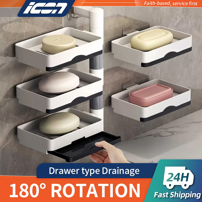 Wall-Mounted Drainage Soap Dish 4-Tier Drainage Soap Box Household ...