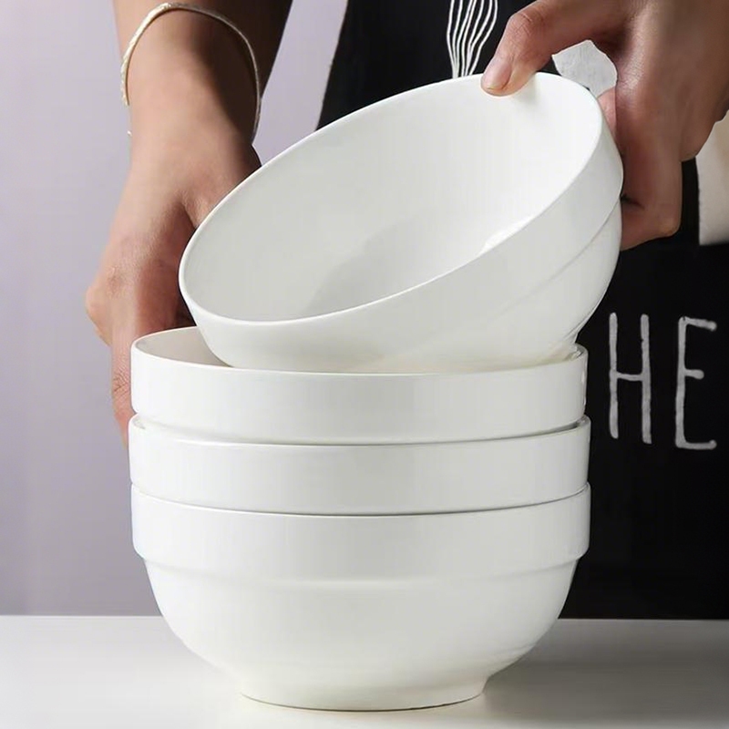 Dailyhome White Serving Bowl 7 inch High Rim Ceramic Soup Deep Bowl ...