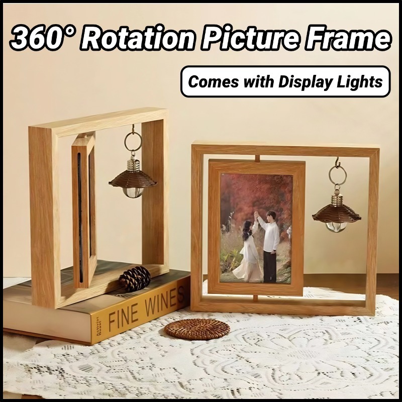Double Sided Rotating Picture Frame With Light Display Decor Desk Decor ...