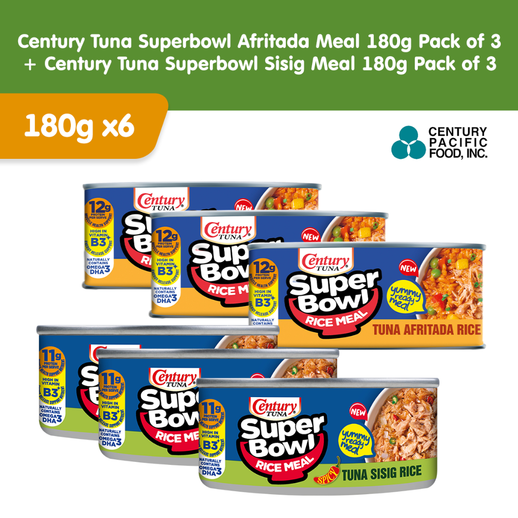 Century Tuna Super Bowl Afritada 180g (Pack of 3) + Super Bowl Sisig ...