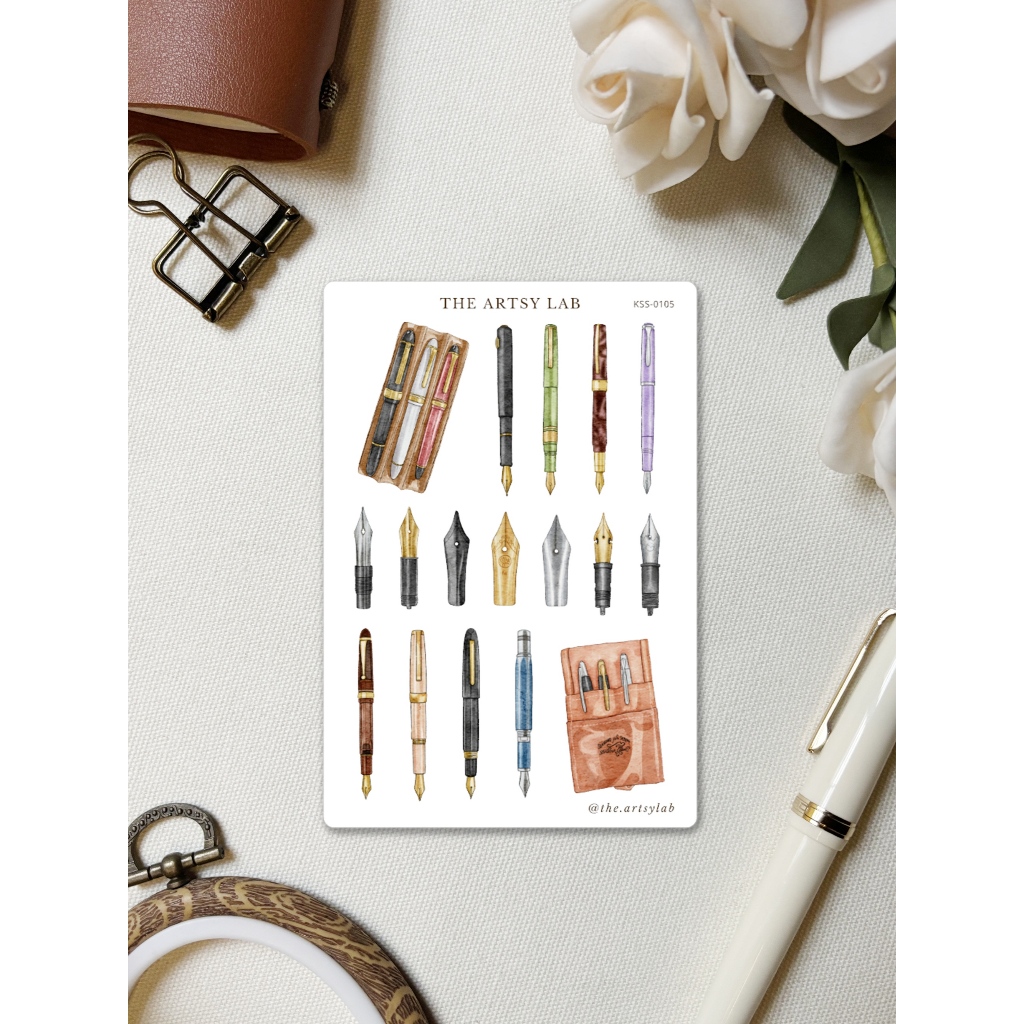 Pens & Nibs Deco Sticker Sheet, Aesthetic Stickers for Planner and ...