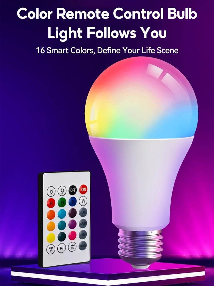 LED Color Light Bulb Dimming Color E27 Screw Shooting Remote Control ...