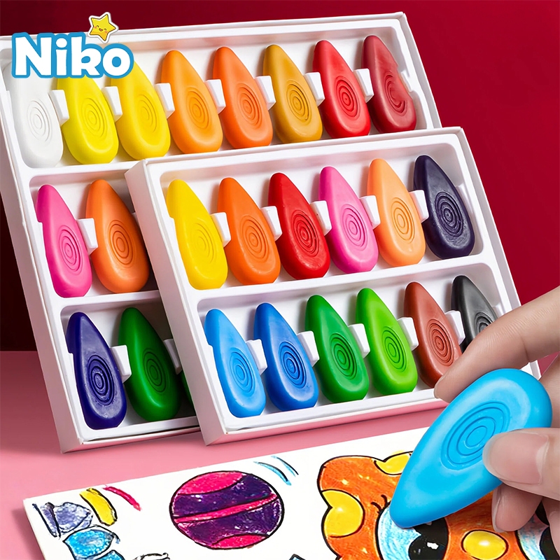 NIKO 12/24 Colors Drop Crayons Coloring Set Safe Non-Toxic Washable ...