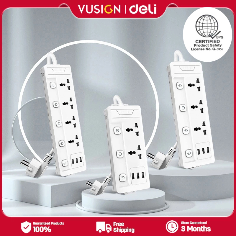 Deli Vusign Multifunctional Power Strip Socket USB 4 Gang Outlet 2M ...