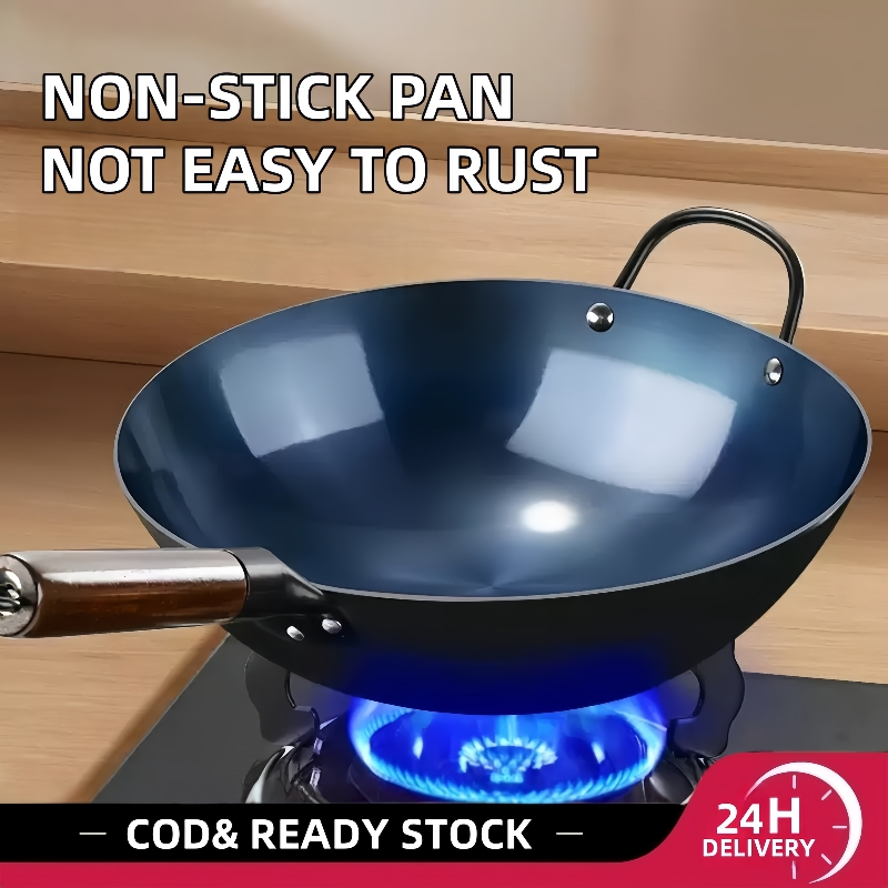 Authentic Chinese Non stick Wok Pan Carbon Steel Pan Nonstick 32/36 ...